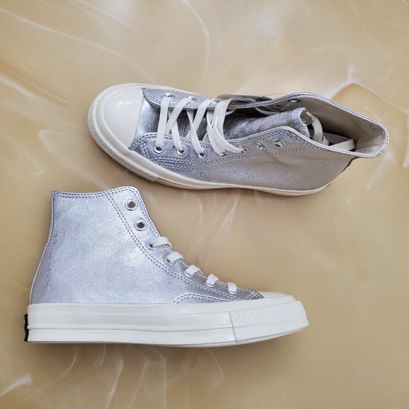 Converse | Shoes | Converse Metallic Silver Hi Top Leather Shoe | Poshmark